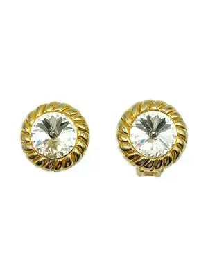 JENNIFER GIBSON JEWELLERY 1980s Crystal Rivoli Clip-on Earrings - Gold