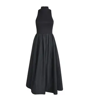 Maje Rib-knit Taffeta Midi Dress