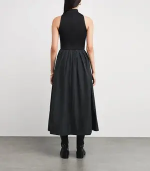 Maje Rib-knit Taffeta Midi Dress