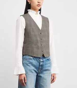 Maje Wool-blend Check Sleeveless Waistcoat - Black