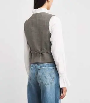 Maje Wool-blend Check Sleeveless Waistcoat - Black