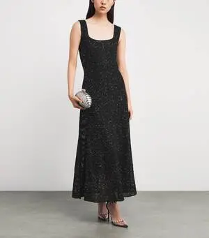 Maje Knitted Rhinestone Maxi Dress