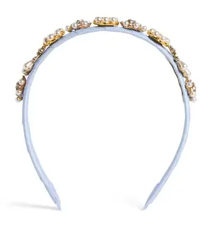 DAVID CHARLES Diamanté And Faux Pearl-embellished Headband - Blue