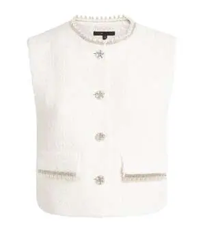 Maje Tweed Jewel-embellished Waistcoat - White