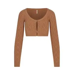 SKIMS Sweater Knits Cable Knit Cropped Cardigan - Dark Honey