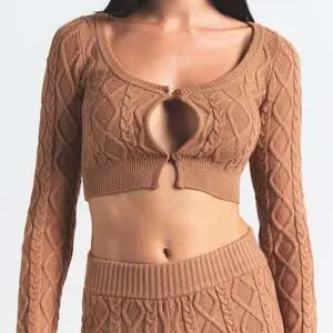 SKIMS Sweater Knits Cable Knit Cropped Cardigan - Dark Honey