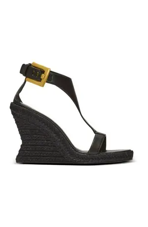 Balmain Anthem Wedge Lambskin Espadrilles - Black