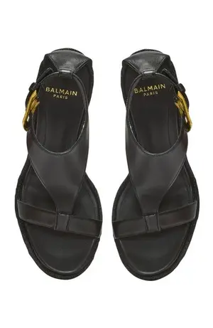 Balmain Anthem Wedge Lambskin Espadrilles - Black