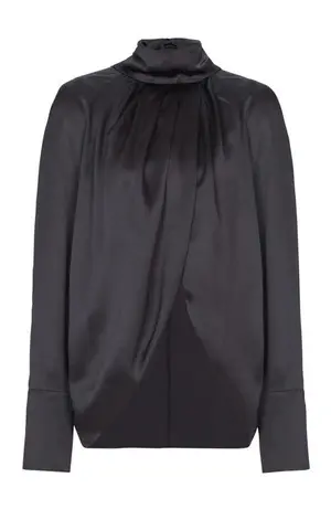 Balmain Draped Silk Blouse - Black