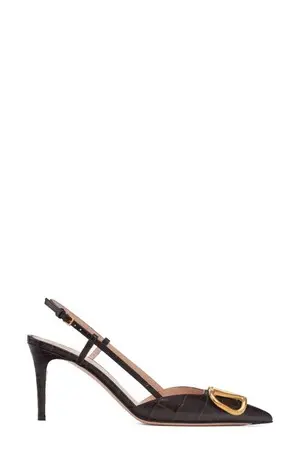 Valentino Garavani Vlogo Signature Croc-embossed Slingback Pumps - Brown