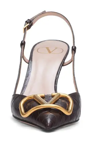 Valentino Garavani Vlogo Signature Croc-embossed Slingback Pumps - Brown