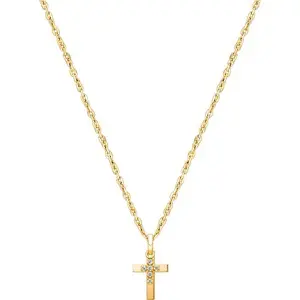 TINY BLESSINGS 14k Gold Pavé Cz Cross Necklace - 14k Yellow Gold