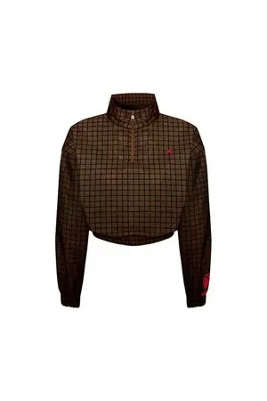 PCFG Cropped Sweatshirt With High Neck And Geometric Print - Brown