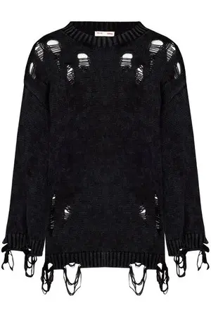 PCFG Distressed Knit Pullover - Black