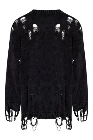 PCFG Distressed Knit Pullover - Black