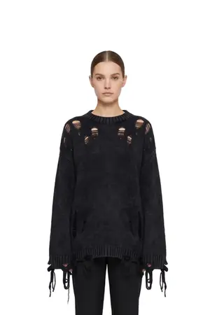 PCFG Distressed Knit Pullover - Black