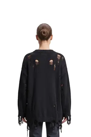 PCFG Distressed Knit Pullover - Black