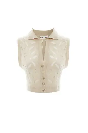 PCFG Cropped Sheer Knit Vest - Beige