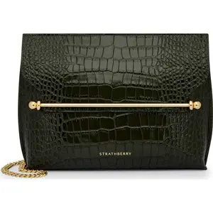 Strathberry Stylist Croc Embossed Leather Clutch - Forest
