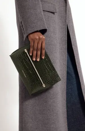 Strathberry Stylist Croc Embossed Leather Clutch - Forest