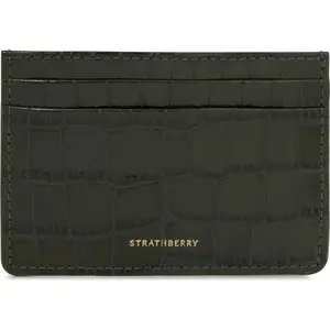 Strathberry Croc Embossed Leather Card Case - Forest