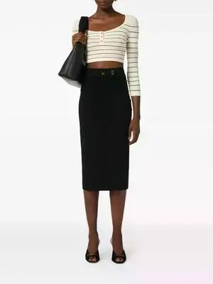 Elisabetta Franchi Knit Midi Skirt With Logo Detail - Black