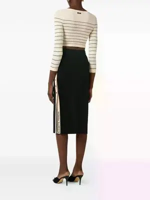 Elisabetta Franchi Knit Midi Skirt With Logo Detail - Black