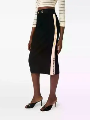 Elisabetta Franchi Knit Midi Skirt With Logo Detail - Black