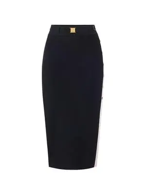 Elisabetta Franchi Knit Midi Skirt With Logo Detail - Black