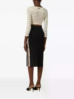 Elisabetta Franchi Knit Midi Skirt With Logo Detail - Black