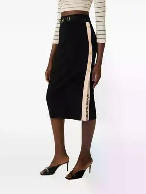 Elisabetta Franchi Knit Midi Skirt With Logo Detail - Black