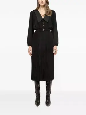 NISSA Pleated Belted Midi Dress - Black