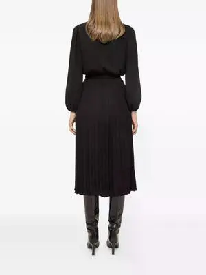 NISSA Pleated Belted Midi Dress - Black