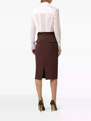 Elisabetta Franchi Midi Pencil Skirt With Belt - Brown