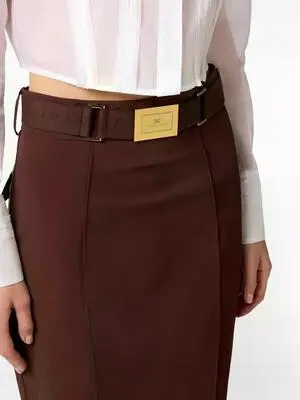 Elisabetta Franchi Midi Pencil Skirt With Belt - Brown