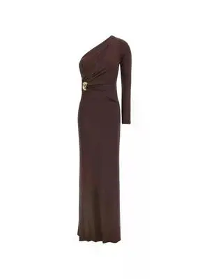 Elisabetta Franchi One-shoulder Crêpe Gown With Jewel Detail - Brown