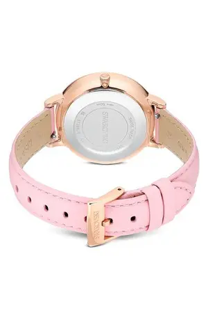 SWAROVSKI Crystal Teddy Leather Strap Watch - White/pink