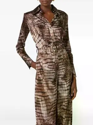 Elisabetta Franchi Satin Shirt With Alligator Print And Padded Shoulders