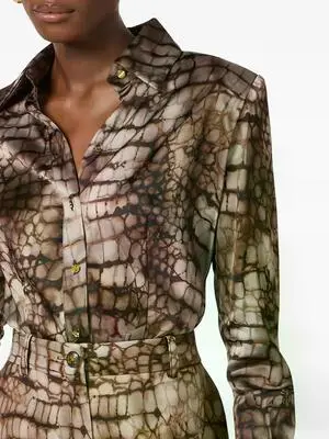 Elisabetta Franchi Satin Shirt With Alligator Print And Padded Shoulders