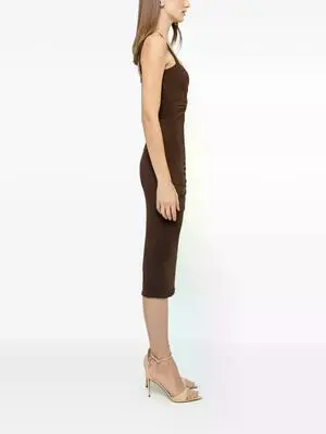 NISSA Ruched Embellished Midi Dress - Brown