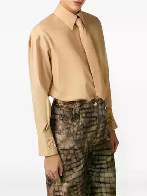 Elisabetta Franchi Cotton Shirt With Tie Detail - Neutrals