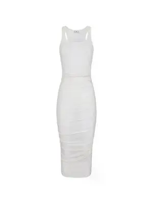 Elisabetta Franchi Embroidered Draping Midi Dress - Neutrals