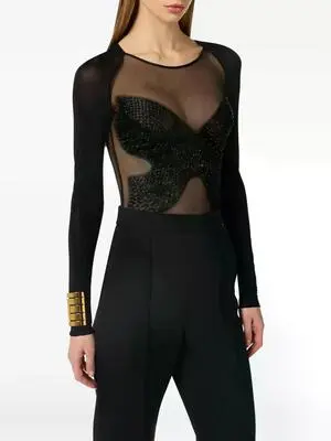 Elisabetta Franchi Sheer Bodysuit With Butterfly Appliqu
