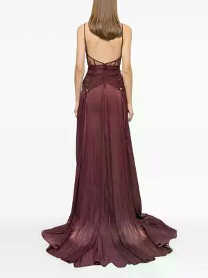 NISSA Lace-panel Chiffon Maxi Dress - Red