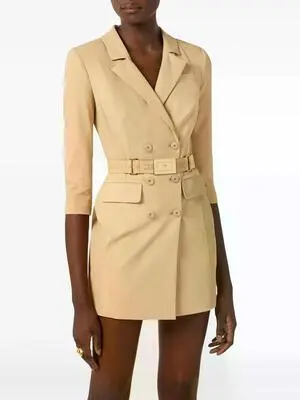 Elisabetta Franchi Lapel Belted Mini Dress - Neutrals