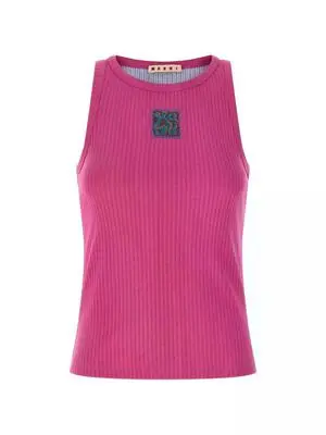 Marni Ribbed Tank Top With Logo Patch - Pink