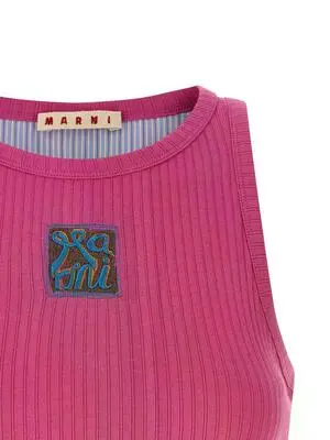 Marni Ribbed Tank Top With Logo Patch - Pink