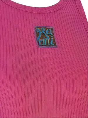 Marni Ribbed Tank Top With Logo Patch - Pink