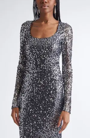St. John Sequin Long Sleeve Sheath Dress