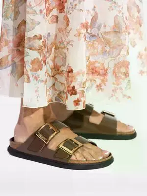 BIRKENSTOCK Arizona Buckle Patent Leather Sandals - Brown